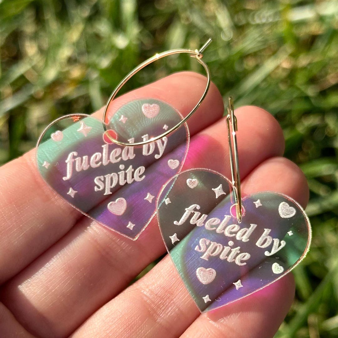 Iridescent Fueled by Spite Heart Hoop Earrings - Etsy