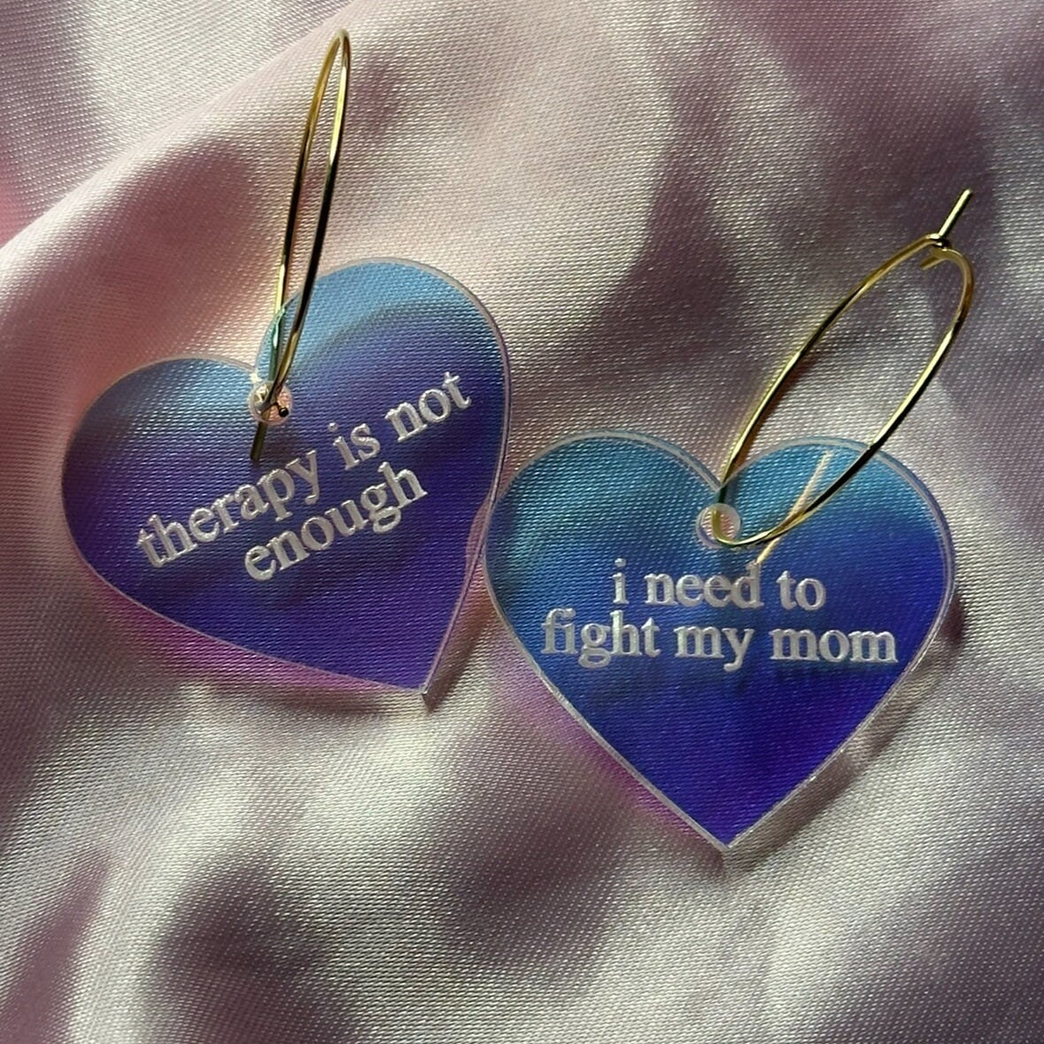 Iridescent Therapy is Not Enough I Need to Fight My Mom Heart Hoop Earrings Etsy