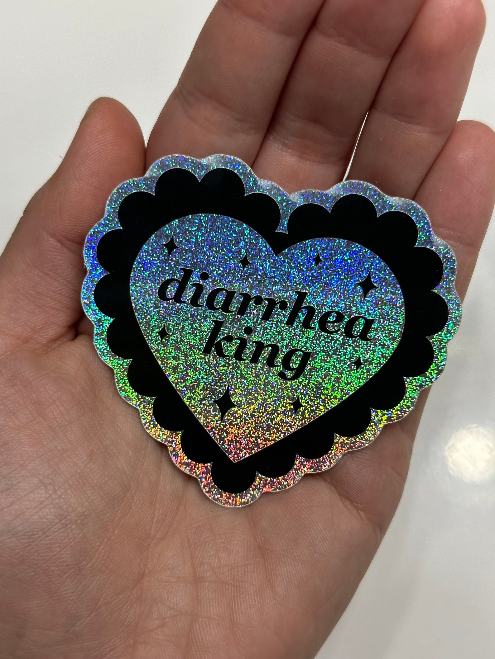 Diarrhea King Scalloped Glittery Heart Sticker - Etsy