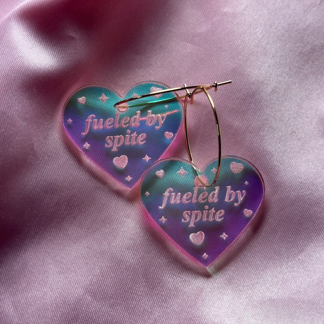 Iridescent Fueled by Spite Heart Hoop Earrings - Etsy