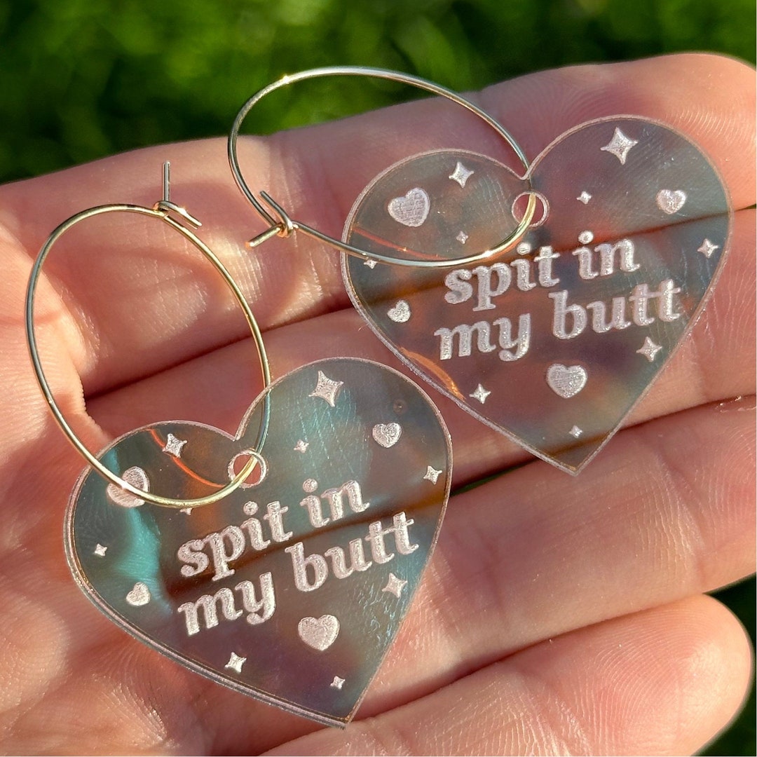 Iridescent Spit in My Butt Heart Hoop Earrings - Etsy