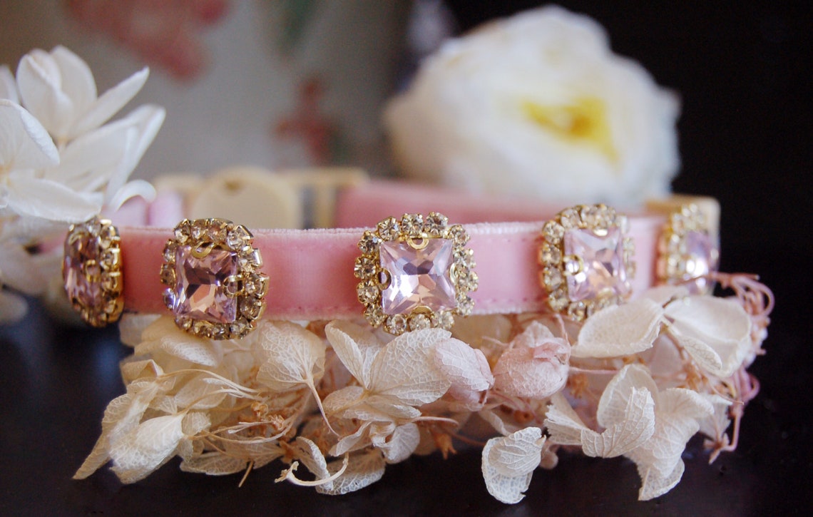 Beautiful Rhinestone Cat Collar Pink Velvet Small Dog - Etsy