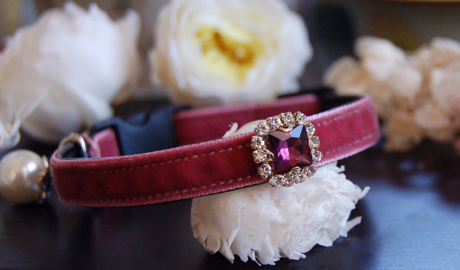 Beautiful Rhinestone Cat Collar Dusky Rose Velvet Small Dog | Etsy