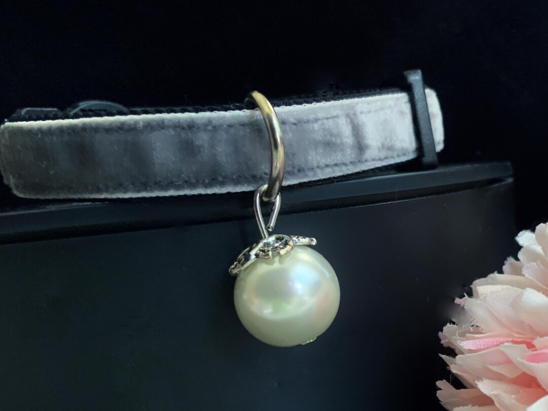 Cute Cat Collar,gray Velvet Cat Collar, Small Dog Collar, Pearl Pet ...