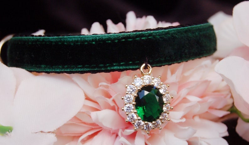 Princess Cat Collarrhinestone Cat Collarblack Green Velvet - Etsy