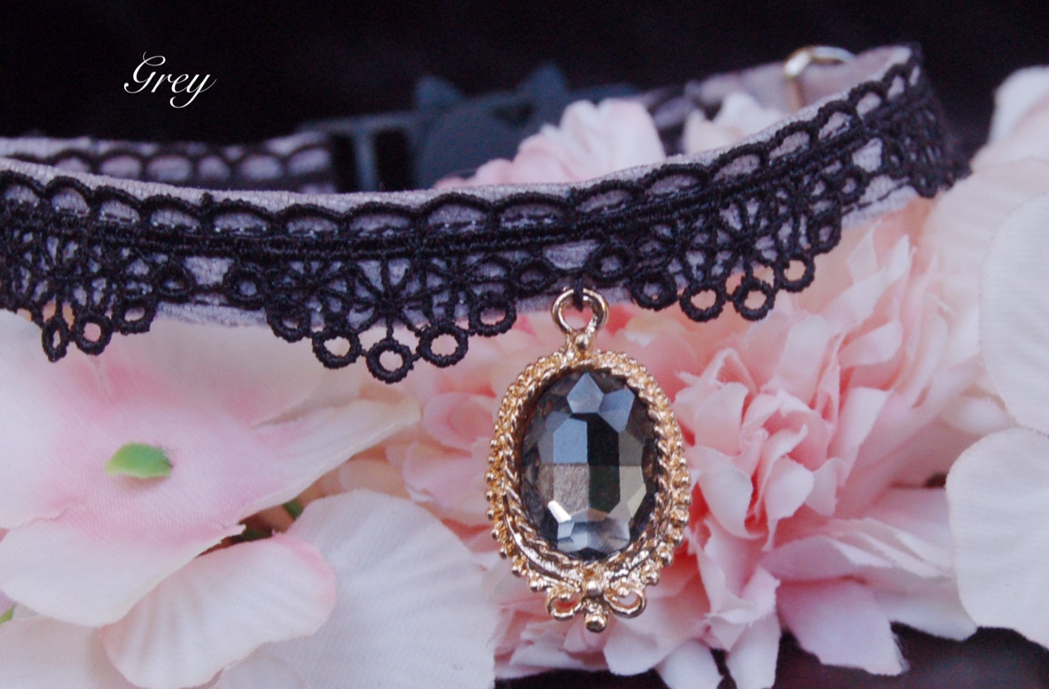 Breakaway Grey Cat Collarblack Lace Cat Collar.tiny Dog | Etsy