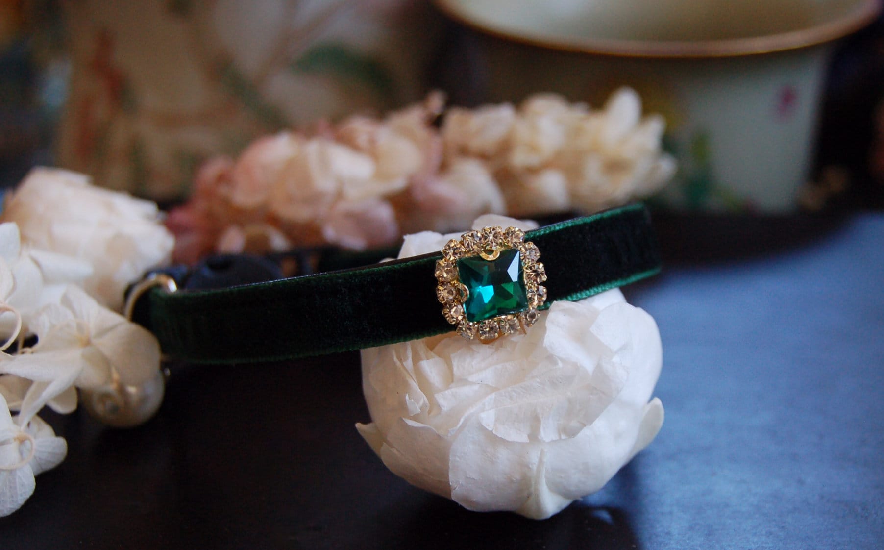 Beautiful Rhinestone Cat Collarblack Green Velvet Small Dog - Etsy