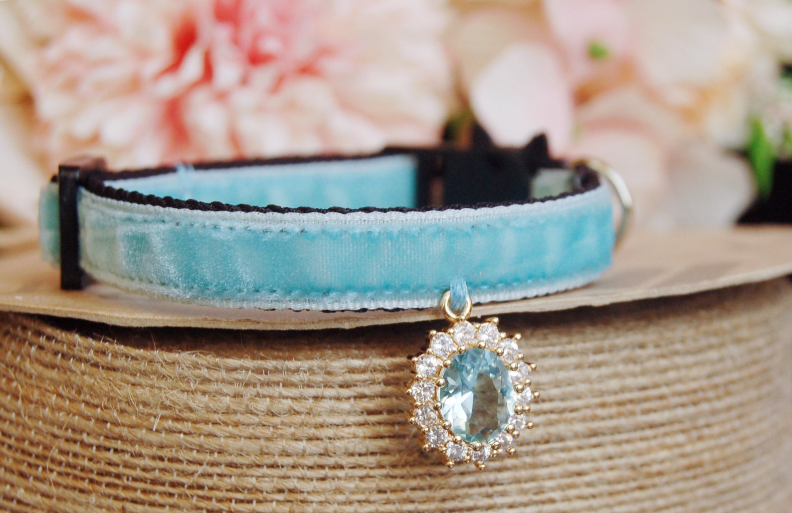 Princess Cat Collarrhinestone Cat Collarlight Blue Velvet - Etsy