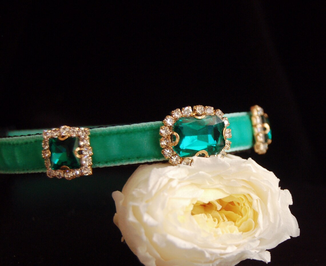 Beautiful Rhinestone Cat Collar Cute Peacock Green Rhinestone | Etsy