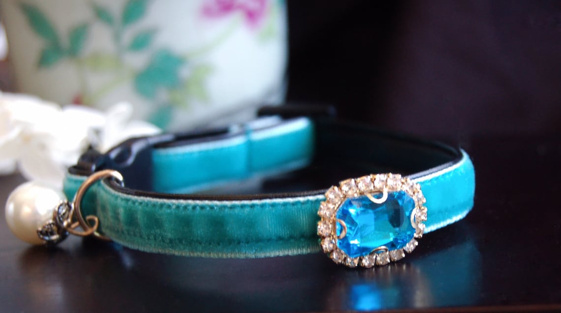 Beautiful Rhinestone Cat Collar Blue Velvet Small Dog - Etsy