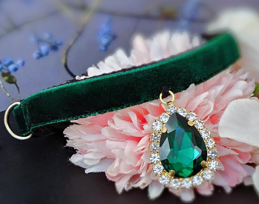 Cat Collar.black Green Rhinestone Collar,small Dog Collar,kitten Collar ...
