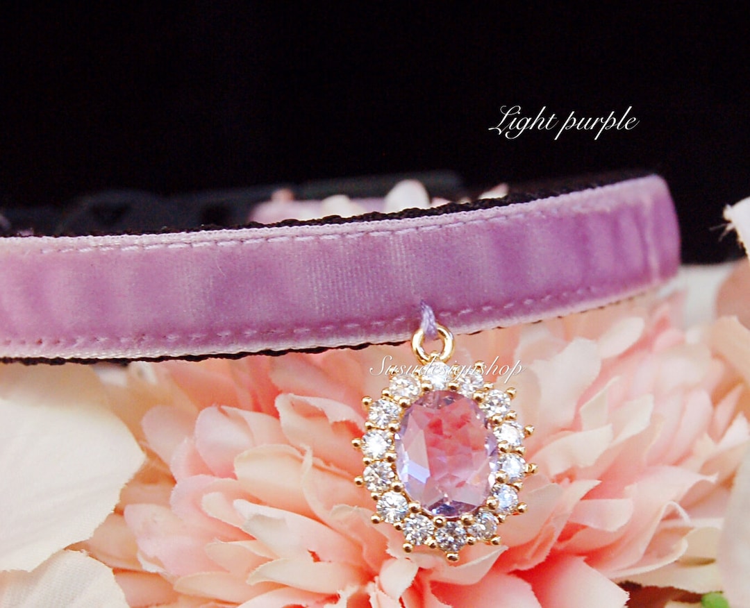 Princess Cat Collar.lilac Rhinestone Cat Collar,light Purple Velvet Dog ...