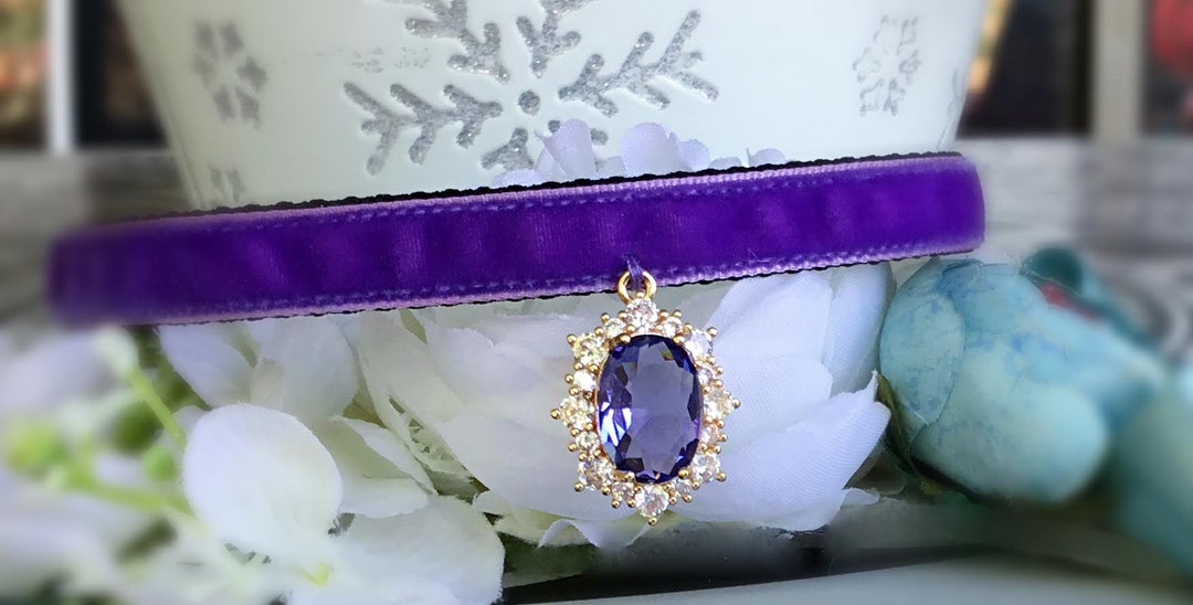 Princess Cat Collar,rhinestone Cat Collar,cute Purple Velvet Dog Collar ...