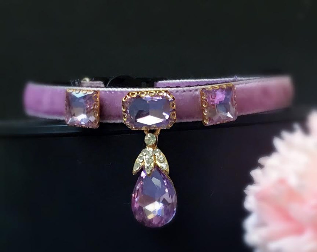 Princess Cat Collar. Rhinestone Cat Collar,light Purple Velvet Dog ...