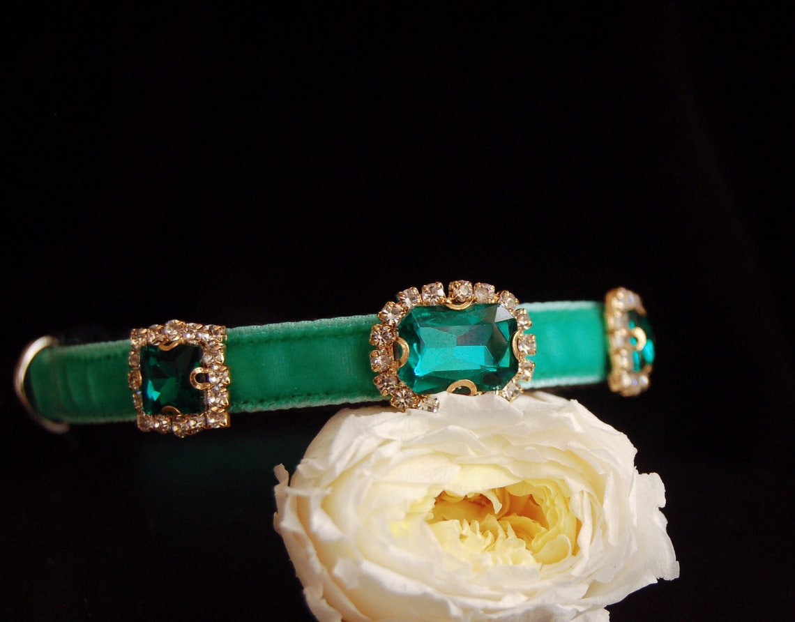 Beautiful Rhinestone Cat Collar Cute Peacock Green Rhinestone | Etsy