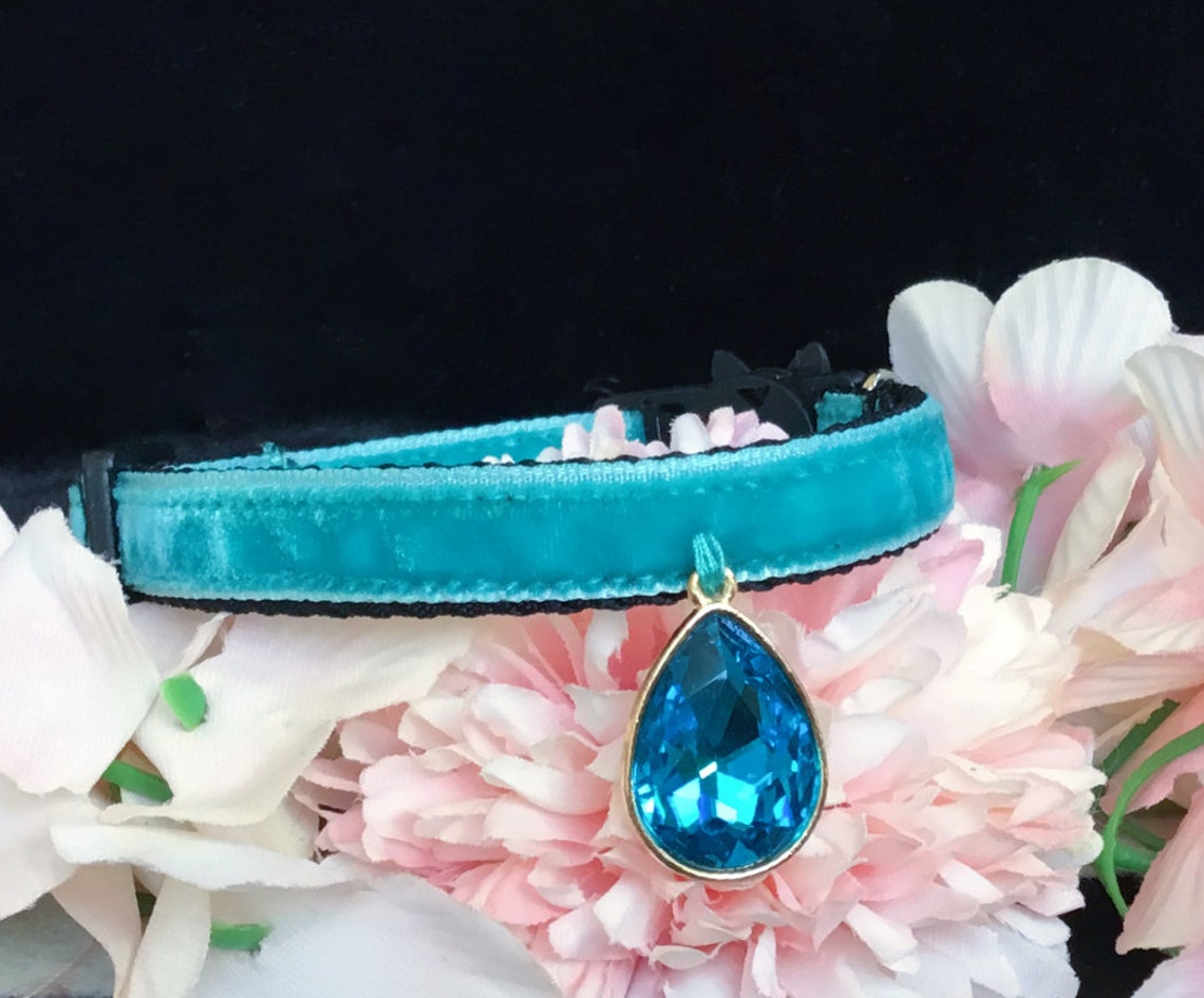 Cute Blue Cat Collar,rhinestone Cat Collar,blue Velvet Tiny Dog Collar ...