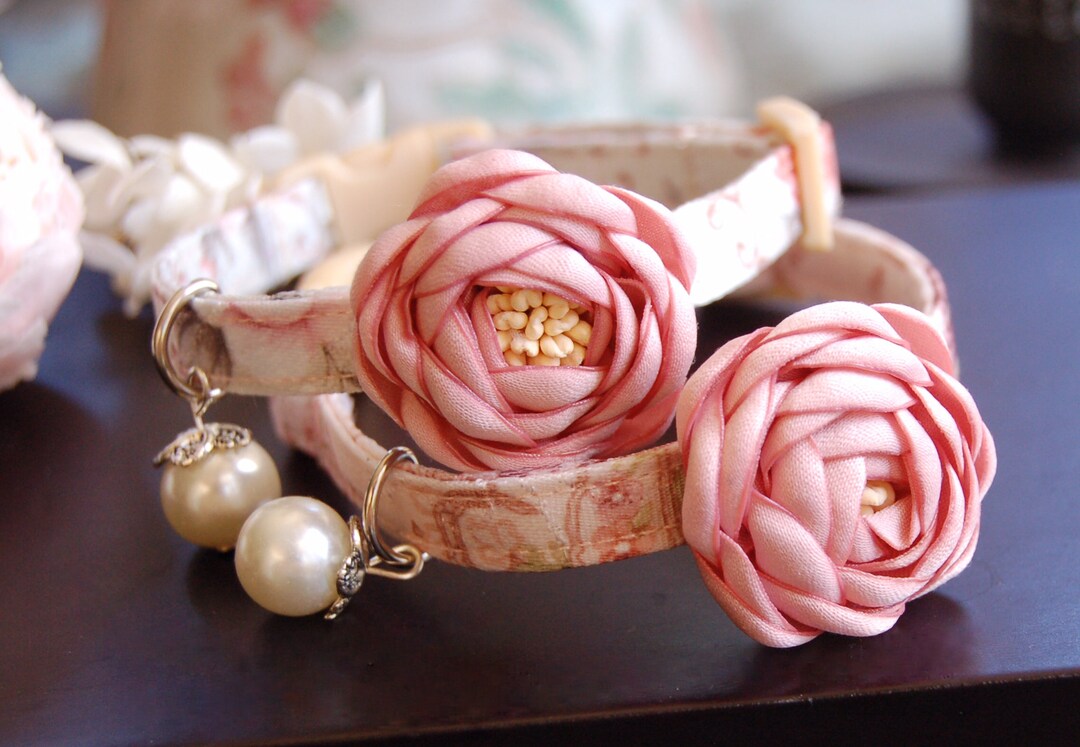 Cat Collar,rose Flower Cat Collar,shabby Chic Style Small Dog Collar ...