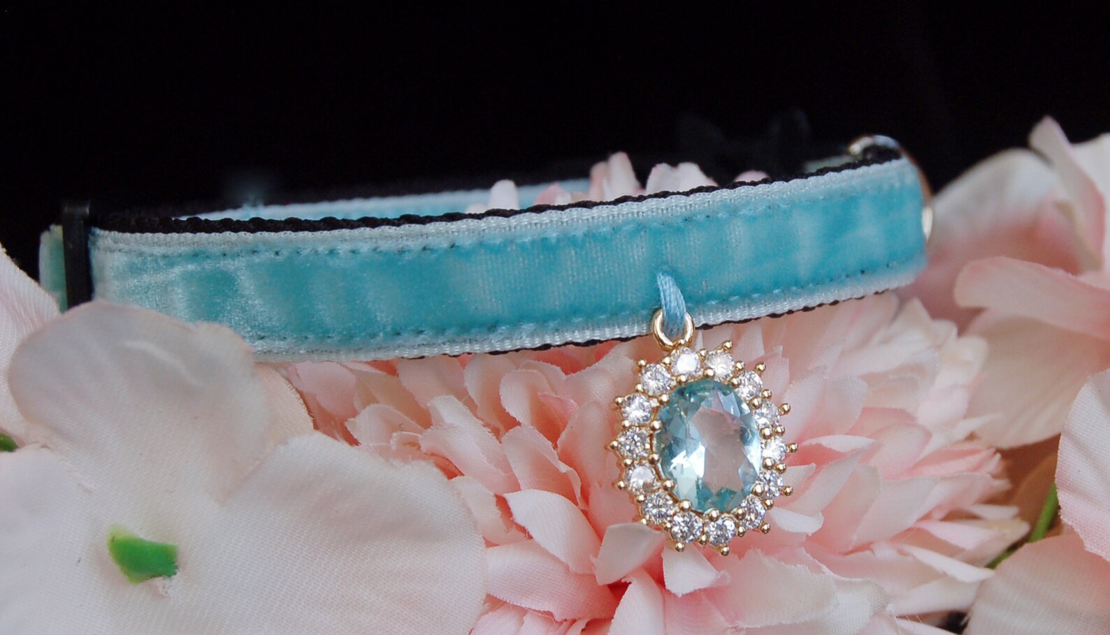 Princess Cat Collarrhinestone Cat Collarlight Blue Velvet - Etsy