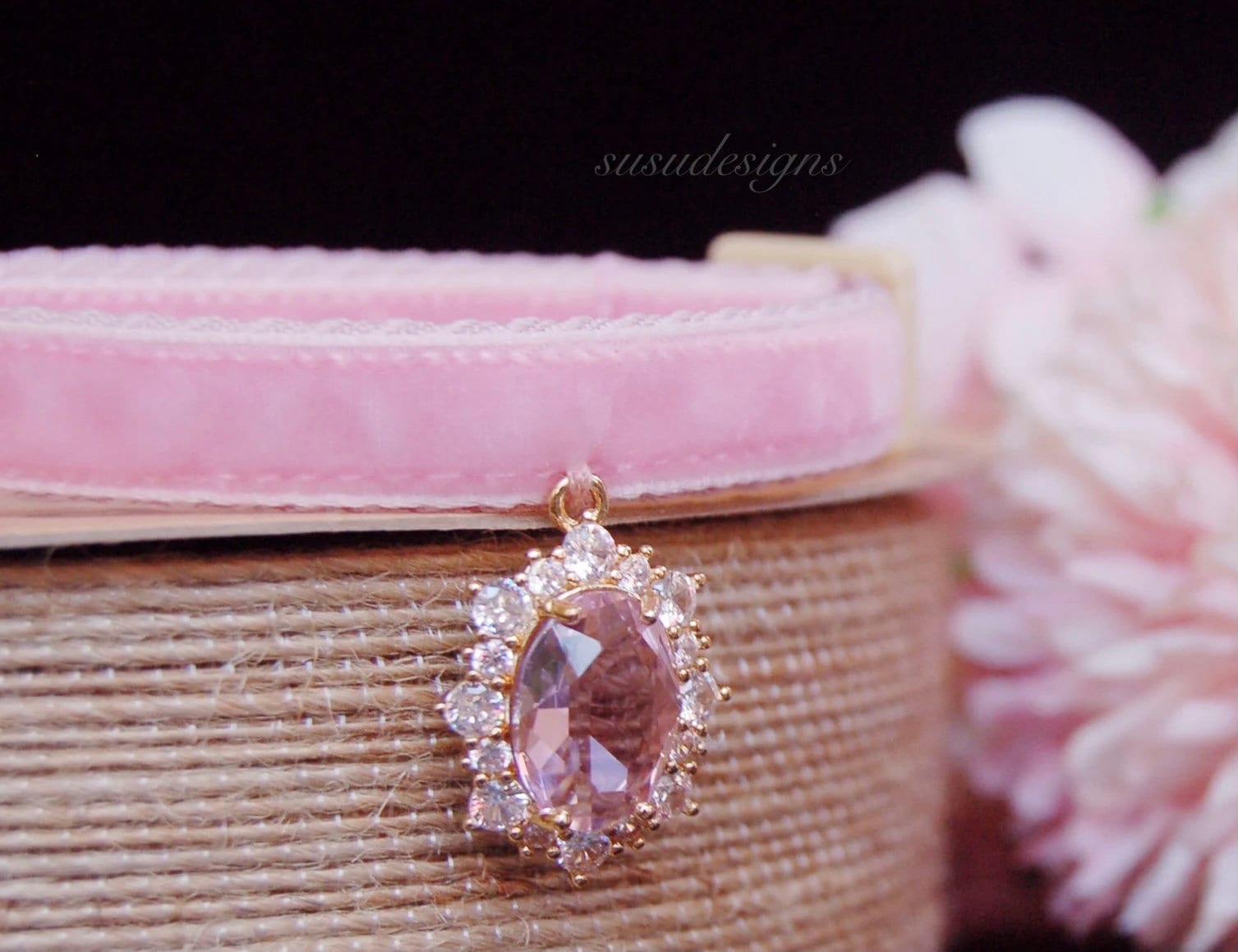 Princess Cat Collar. Rhinestone Cat Collarpink Velvet Dog - Etsy