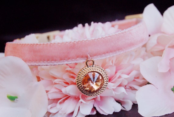 Cute Rhinestone Cat Collarblush Pink Velvet Small Dog | Etsy