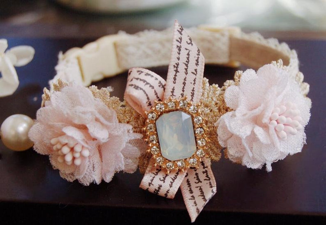 Pink Flower Princess Cat Collar,small Dog Wedding Lace Collar.wedding ...