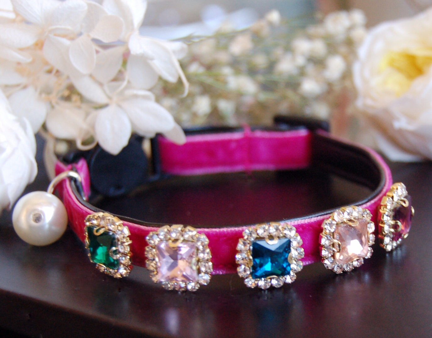 Beautiful rhinestone Cat collarhot pink velvet small dog | Etsy