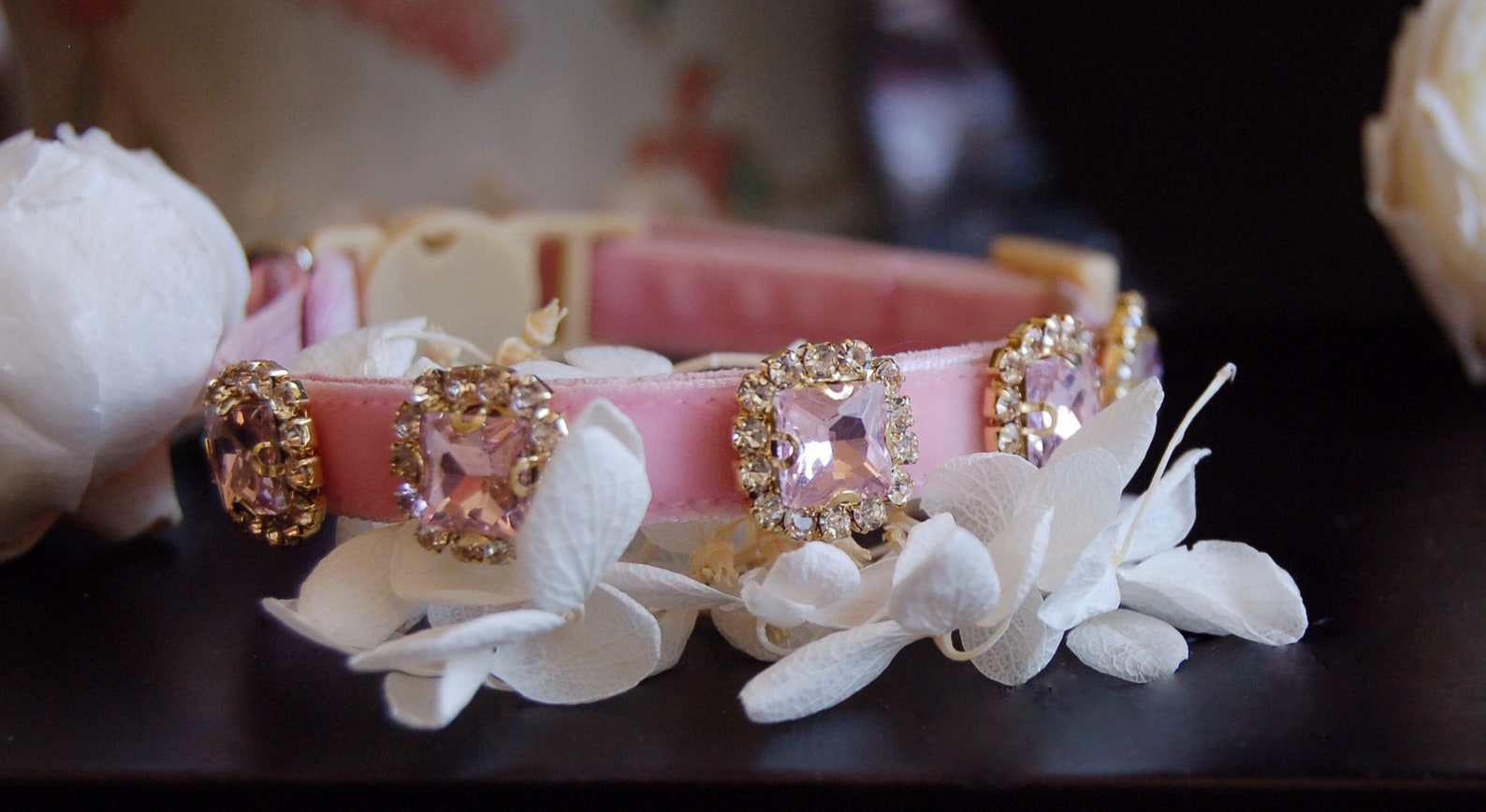 Beautiful Rhinestone Cat Collar Pink Velvet Small Dog - Etsy