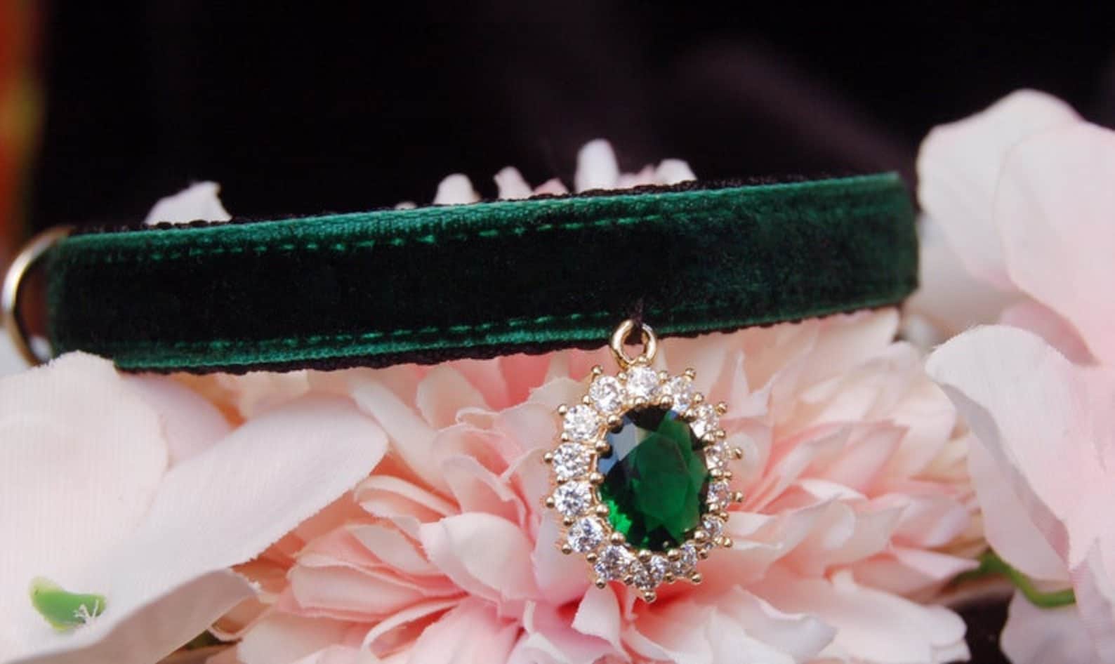 Princess Cat Collarrhinestone Cat Collarblack Green Velvet - Etsy