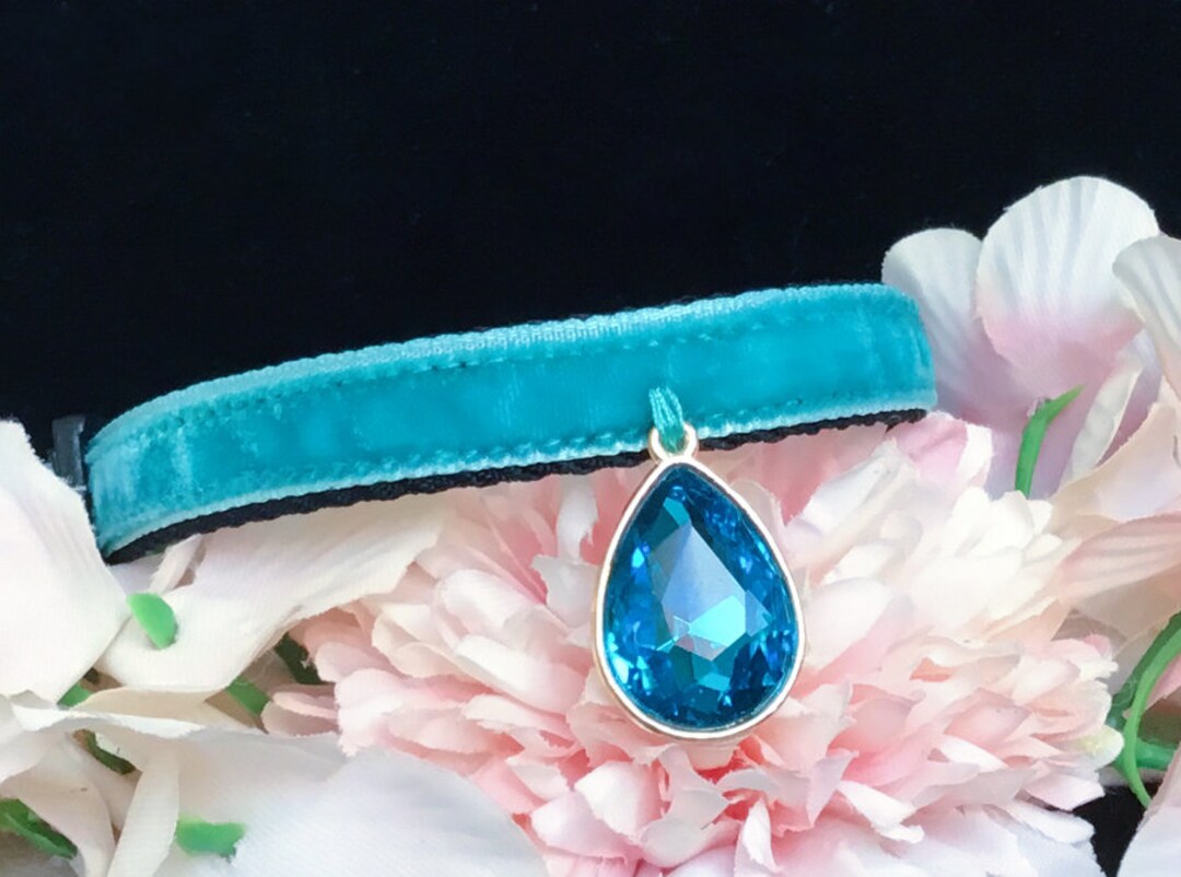 Cute Blue Cat Collar,rhinestone Cat Collar,blue Velvet Tiny Dog Collar ...