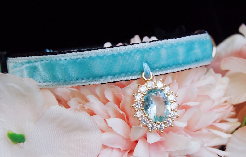 Princess Cat Collarrhinestone Cat Collarlight Blue Velvet - Etsy