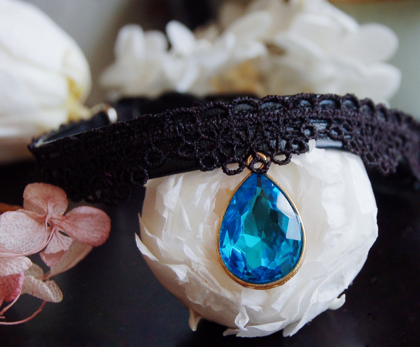 Beautiful Blue Rhinestone Cat Collar Black Lace Small Dog | Etsy