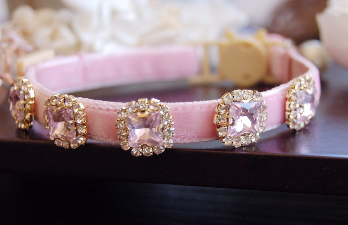 Beautiful Rhinestone Cat Collar Pink Velvet Small Dog - Etsy