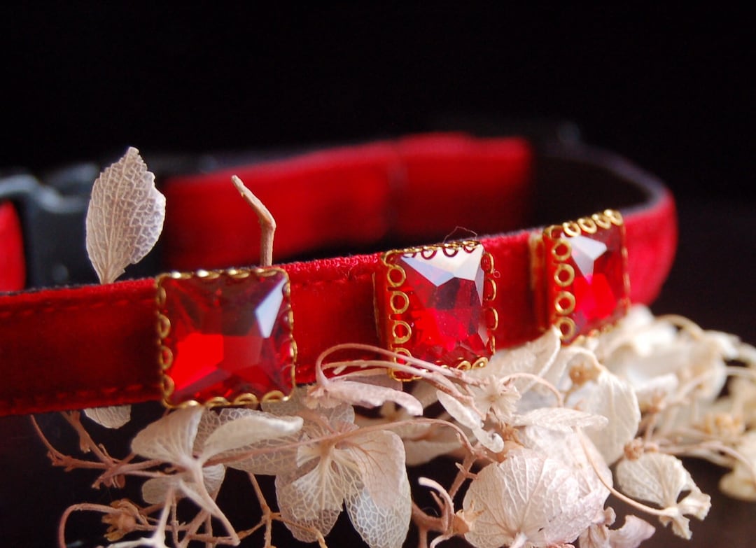 Beautiful Red Cat Collar.rhinestone Cat Collar,velvet Small Dog Collar ...