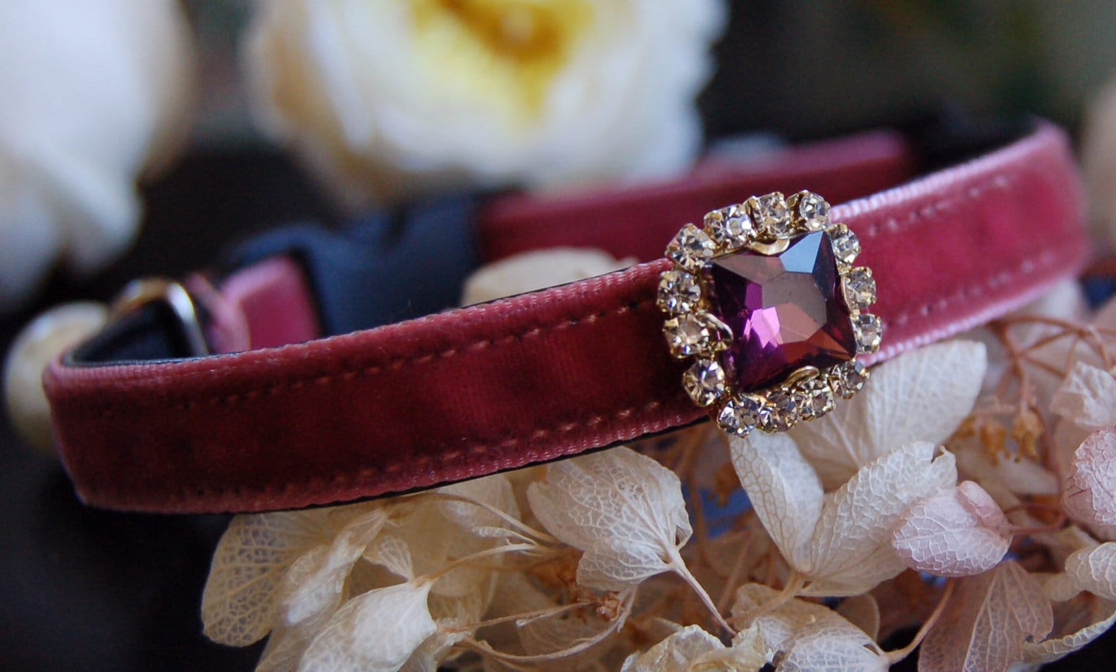 Beautiful Rhinestone Cat Collar Dusky Rose Velvet Small Dog | Etsy