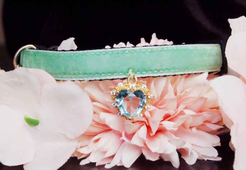 Princess Cat Collar,rhinestone Cat Collar,light Green Velvet Tiny Dog ...