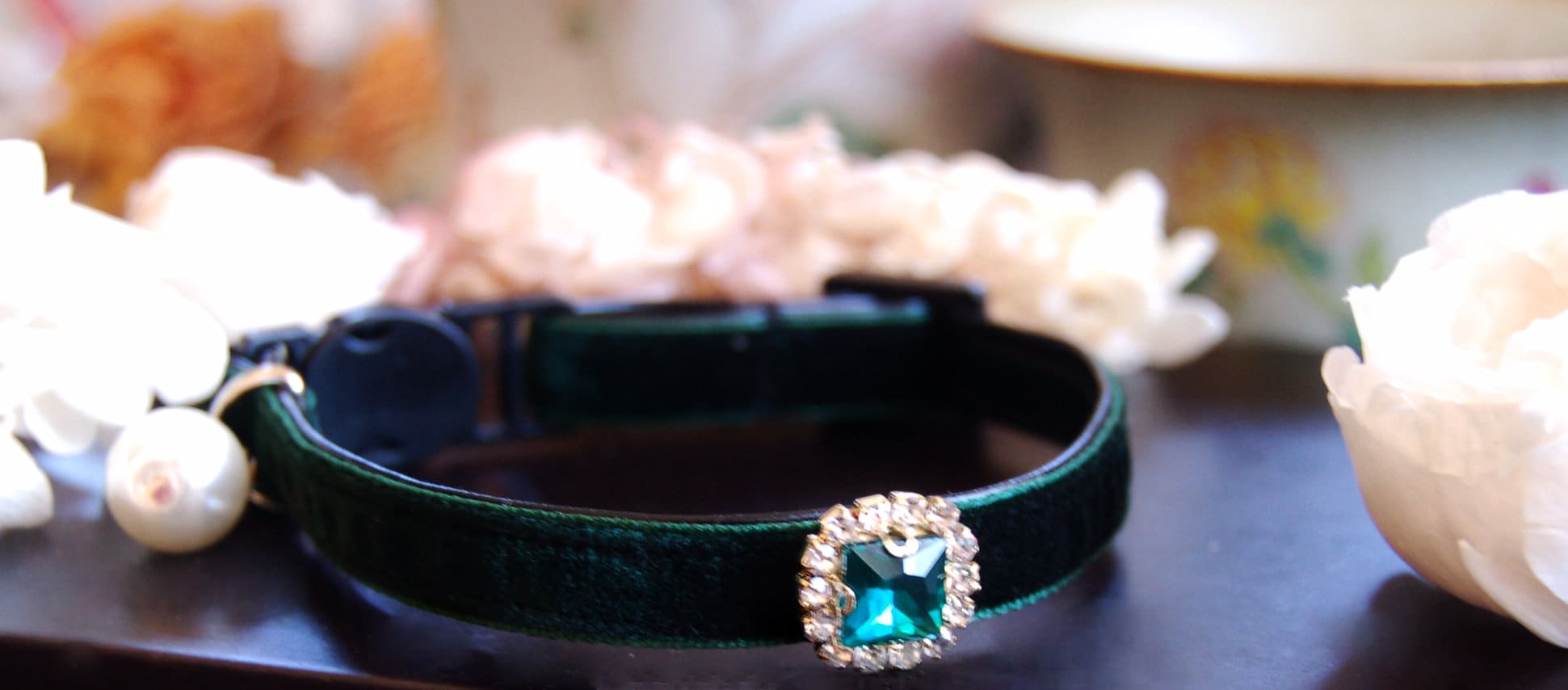 Beautiful Rhinestone Cat Collarblack Green Velvet Small Dog - Etsy