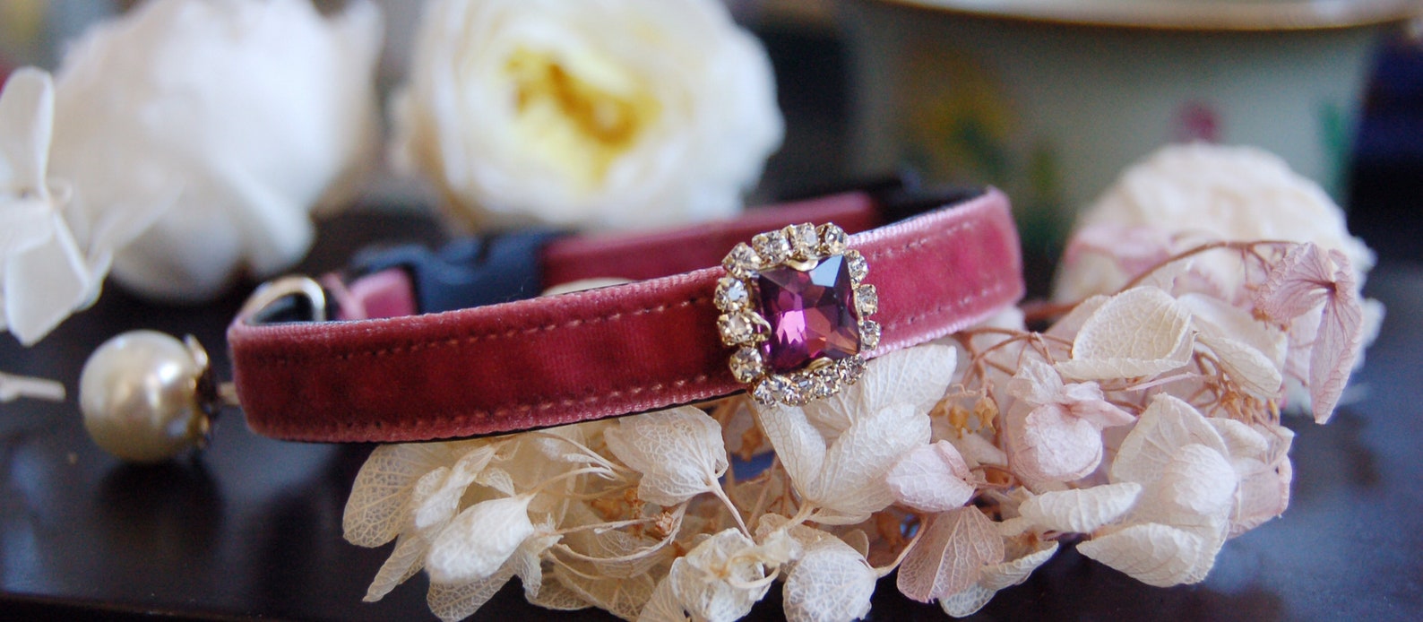 Beautiful Rhinestone Cat Collar Dusky Rose Velvet Small Dog | Etsy