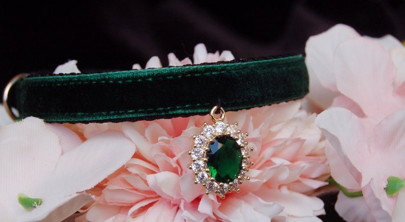 Princess Cat Collarrhinestone Cat Collarblack Green Velvet - Etsy