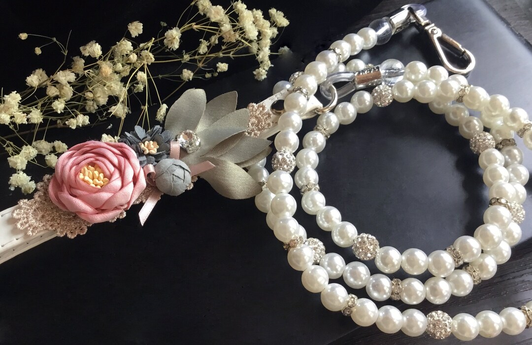Beautiful Pearl Dog Leash. Pink Flower Small Dog Leash.dog Gift,teacup ...