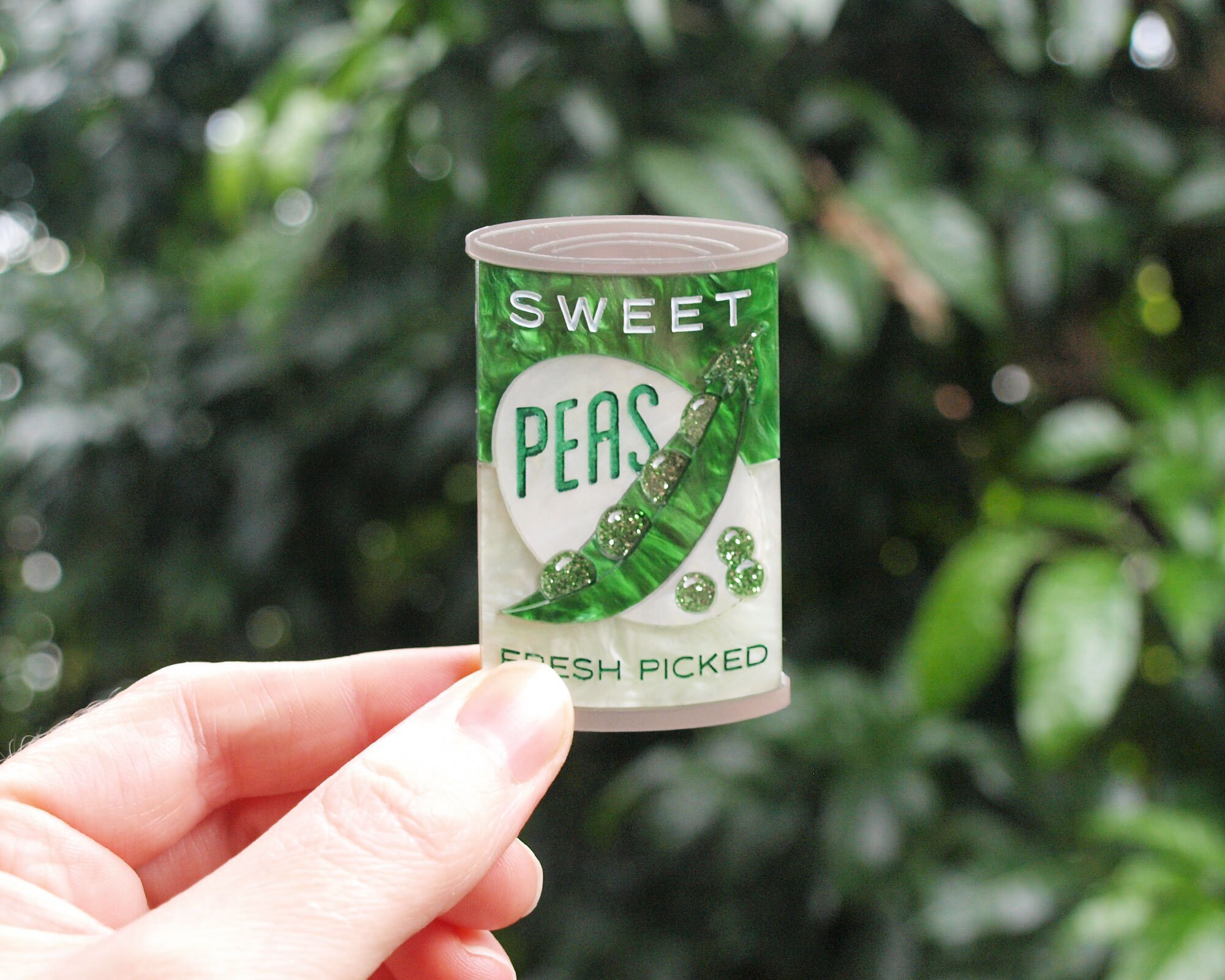 Sweet Peas Can Brooch in Laser Cut Acrylic - Etsy
