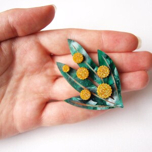 Golden Wattle Brooch in Swirly Green and Glittery Yellow Acrylic - Etsy ...