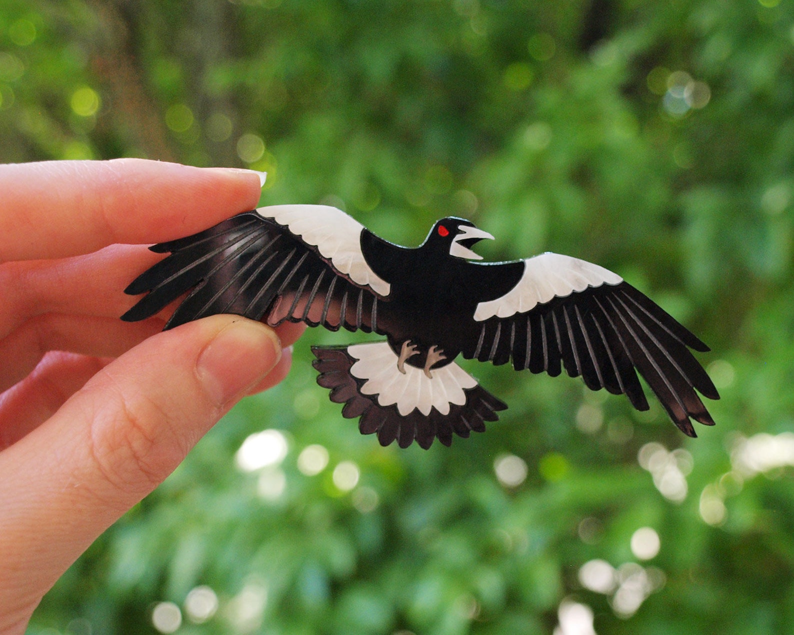 Swooping Magpie Brooch Black and White Laser Cut Acrylic - Etsy