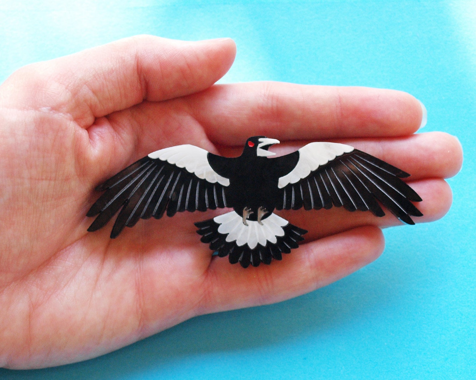 Swooping Magpie Brooch Black and White Laser Cut Acrylic - Etsy