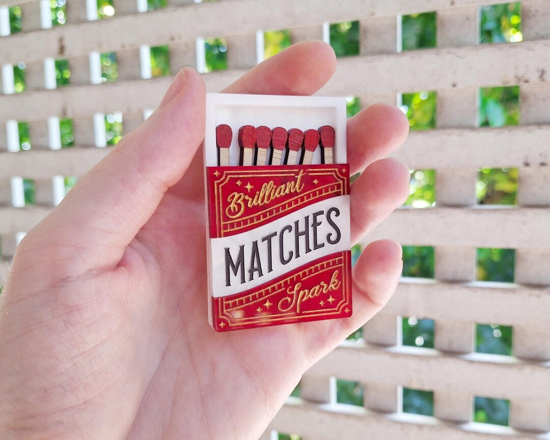 Red Matchbox "briliant Spark' Brooch, With Fake Loose Matches, Vintage ...