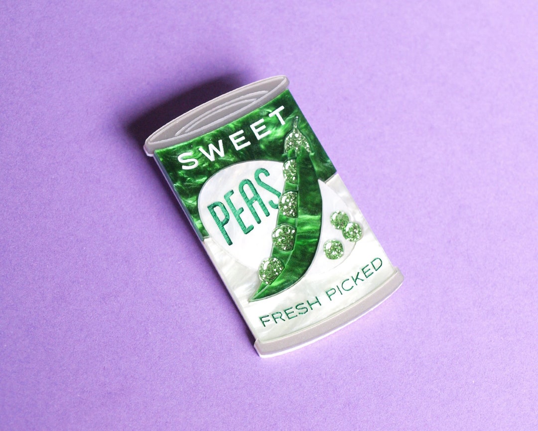 Sweet Peas Can Brooch in Laser Cut Acrylic - Etsy