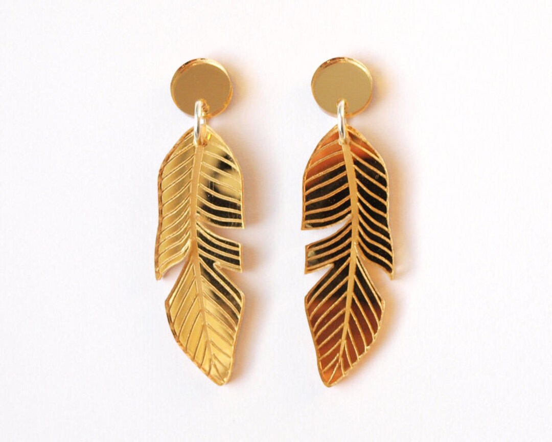 Feather Dangles in Gold Mirror Acrylic - Etsy