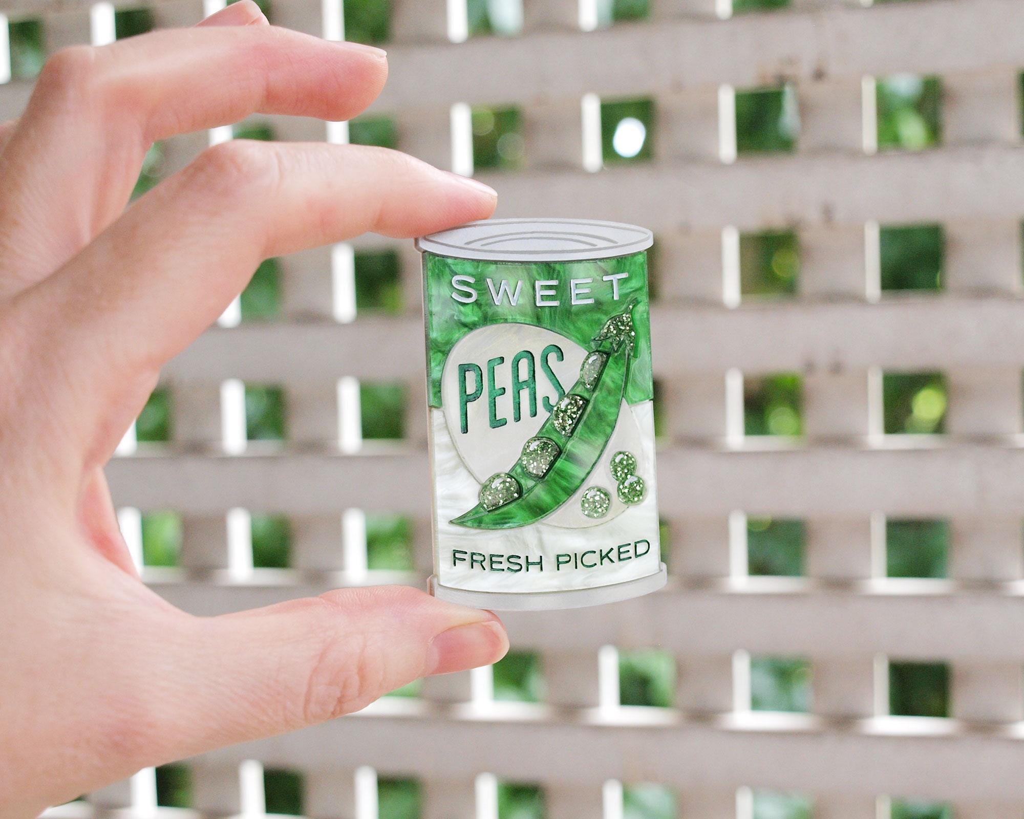 Sweet Peas Can Brooch in Laser Cut Acrylic - Etsy