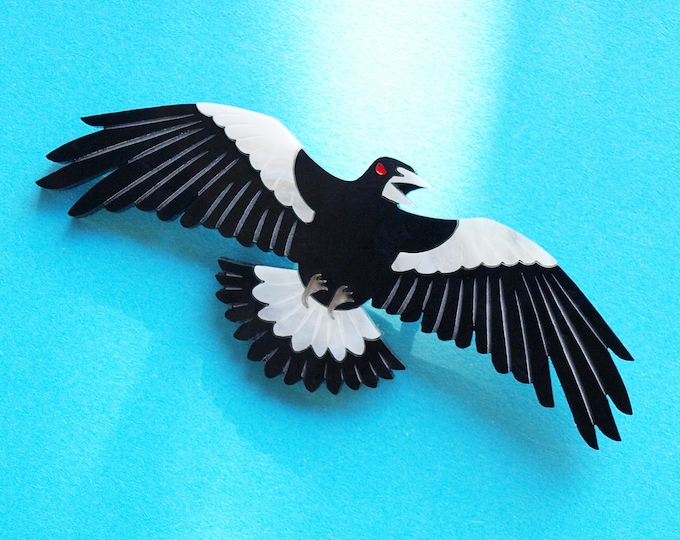 Swooping Magpie Brooch Black and White Laser Cut Acrylic - Etsy