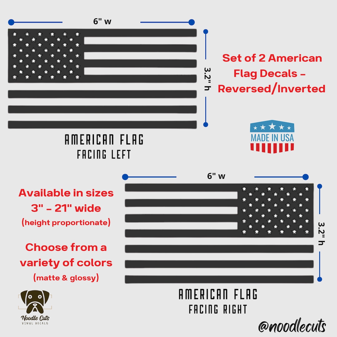 Reversed American Flag Decals, USA Vinyl Stickers for Car, Truck - Set ...