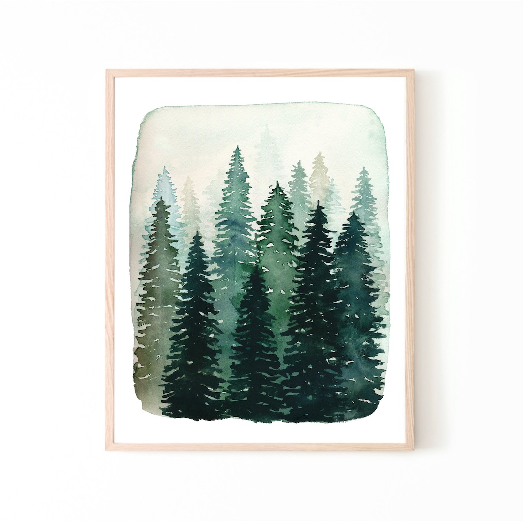 Forest Trees Watercolor Print | Pine Poster Nature Art Dorm Decor ...